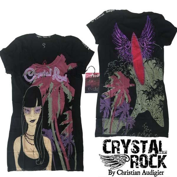 CRYSTAL ROCK クリスタルロック BY CHRISTIAN AUDIGIER クリスチャンオードジェー レディース チュニック Tシャツ ラインストーン BIGWAVE ブラック ハリウッド LAセレブ ファッション セレブ カジ...