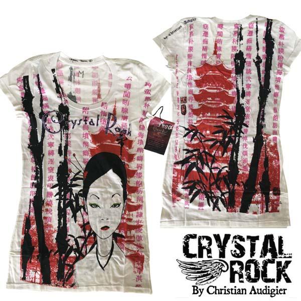 CRYSTAL ROCK クリスタルロック BY CHRISTIAN AUDIGIER クリスチャンオードジェー レディース チュニック Tシャツ ラインストーン 竹林 ホワイト ハリウッド LAセレブ ファッション セレブ カジュアル セ...