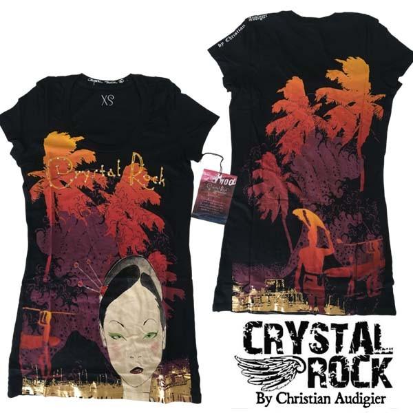 CRYSTAL ROCK クリスタルロック BY CHRISTIAN AUDIGIER クリスチャンオードジェー レディース チュニック Tシャツ ラインストーン SURFING ブラック ハリウッド LAセレブ ファッション セレブ カジ...