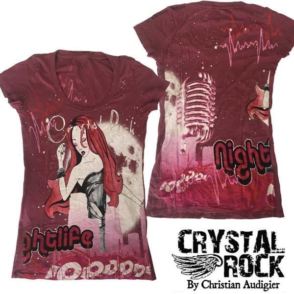 CRYSTAL ROCK クリスタルロック BY CHRISTIAN AUDIGIER クリスチャンオードジェー レディース チュニック Tシャツ ラインストーン NIGHT LIFE バーガンディー ハリウッド LAセレブ ファッション ...