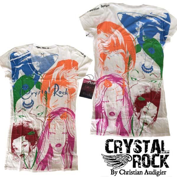 CRYSTAL ROCK クリスタルロック BY CHRISTIAN AUDIGIER クリスチャンオードジェー レディース チュニック Tシャツ ラインストーン GIRLS ホワイト ハリウッド LAセレブ ファッション セレブ カジュア...