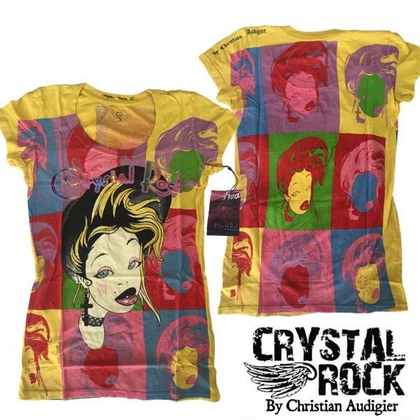 CRYSTAL ROCK クリスタルロック BY CHRISTIAN AUDIGIER クリスチャンオードジェー レディース チュニック Tシャツ ラインストーン ROCK イエロー ハリウッド ファッション セレブ カジュアル セレカジ ...