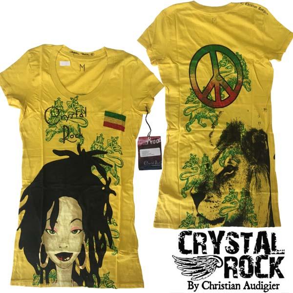 CRYSTAL ROCK クリスタルロック BY CHRISTIAN AUDIGIER クリスチャンオードジェー レディース チュニック Tシャツ ラインストーン RASTA イエロー ハリウッド ファッション セレブ カジュアル セレカジ...