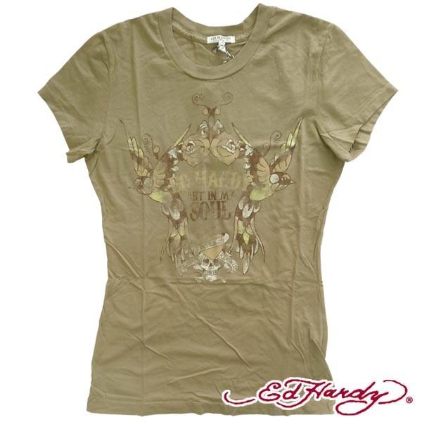【訳あり・アウトレット】【セール】エドハーディー レディース 半袖 Tシャツ 【200種類の品揃え】 Ed Hardy FRETTY BIRD ライト　ブラウン エド・ハーディー 正規品 セレブ サファリ ファッション 雑誌 掲載 ブランド...