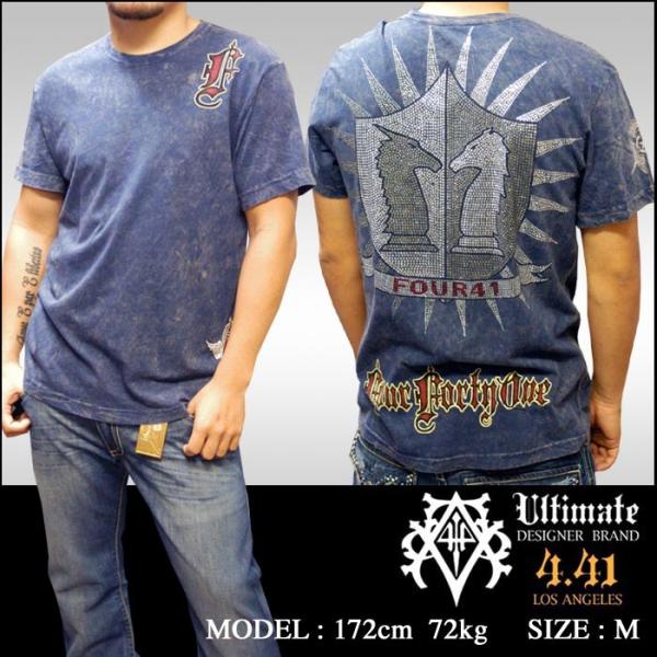 最終値下げ アメリカ製 FOUR 41 Los Angeles メンズ ラインストーン Tシャツ ネイビー k-107 ブランド セールアメリカはロサンゼルスの中心にショップを構えるブランド、Four41 Los Angeles  (フォー...