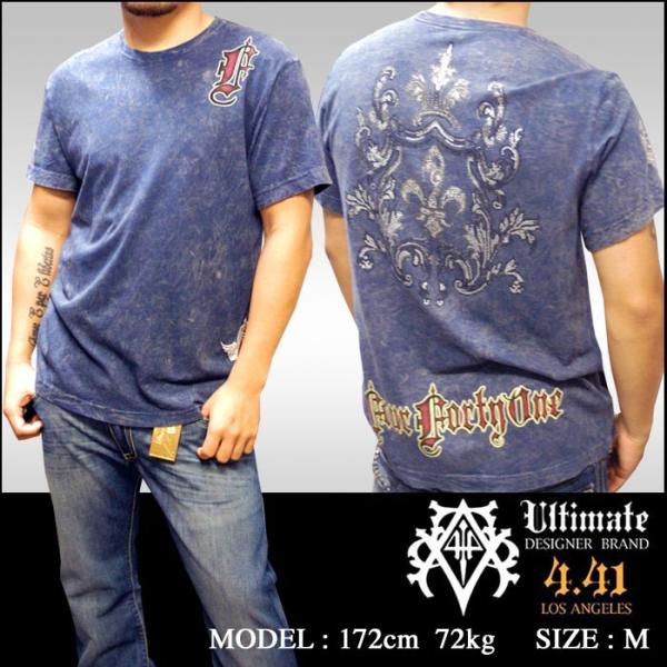 最終値下げ アメリカ製 FOUR 41 Los Angeles メンズ ラインストーン Tシャツ ネイビー k-27 ブランド セールアメリカはロサンゼルスの中心にショップを構えるブランド、Four41 Los Angeles  (フォーフ...