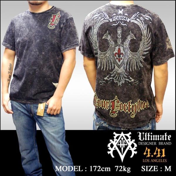 最終値下げ アメリカ製 FOUR 41 Los Angeles メンズ ラインストーン Tシャツ ブラック k-67 ブランド セールアメリカはロサンゼルスの中心にショップを構えるブランド、Four41 Los Angeles  (フォーフ...