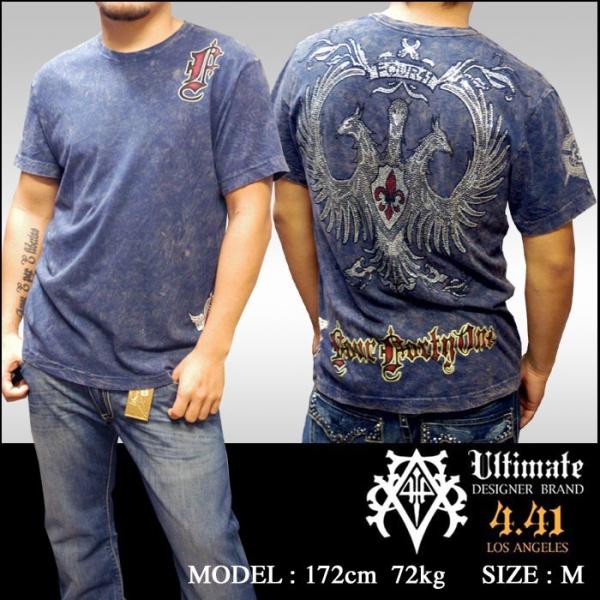 最終値下げ アメリカ製 FOUR 41 Los Angeles メンズ ラインストーン Tシャツ ネイビー k-67 ブランド セールアメリカはロサンゼルスの中心にショップを構えるブランド、Four41 Los Angeles  (フォーフ...