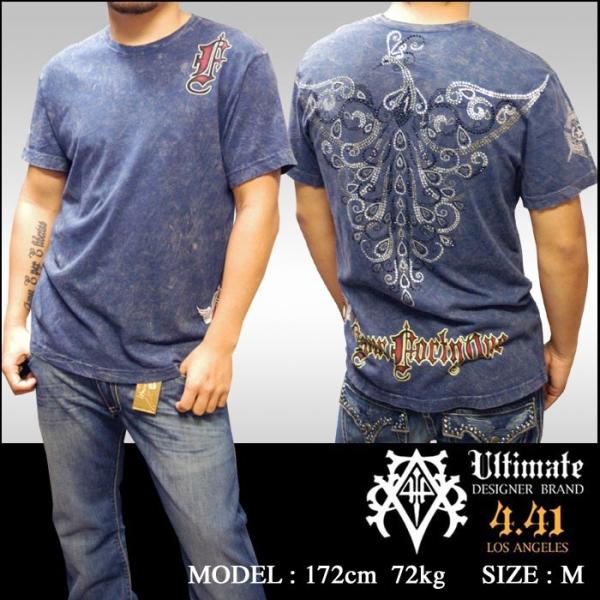 最終値下げ アメリカ製 FOUR 41 Los Angeles メンズ ラインストーン Tシャツ ネイビー k-84 ブランド セールアメリカはロサンゼルスの中心にショップを構えるブランド、Four41 Los Angeles  (フォーフ...