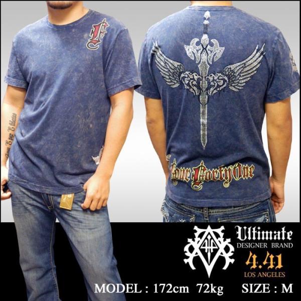 最終値下げ アメリカ製 FOUR 41 Los Angeles メンズ ラインストーン Tシャツ ネイビー k-95 ブランド セールアメリカはロサンゼルスの中心にショップを構えるブランド、Four41 Los Angeles  (フォーフ...