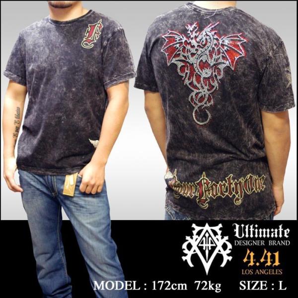 【プロモーション価格】【30%OFF】 Four41 スワロフスキー Tシャツ ブラック メンズ ラインストーン シルバードラゴン インポート セレブ ブランド アフリクション クロムハーツ スタイル Ed Hardy エドハーディー スト...