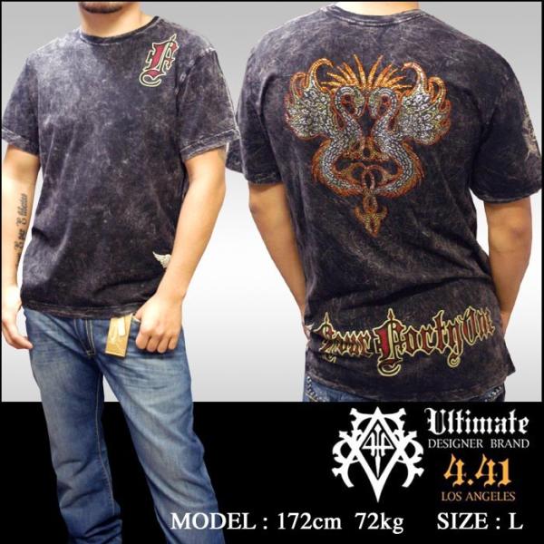 【プロモーション価格】【30%OFF】 Four41 スワロフスキー Tシャツ ブラック オレンジ メンズ ラインストーン ゴールデンフェニックス インポート セレブ ブランド アフリクション クロムハーツ スタイル Ed Hardy エド...