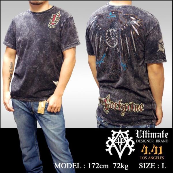 Four41 スワロフスキー Tシャツ ブラック メンズ ラインストーン ブラックエンペラー インポート セレブ ブランド アフリクション クロムハーツ スタイル Ed Hardy エドハーディー ストリート ファッション 韓国 ストリート...