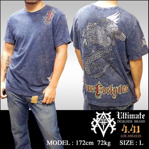 【プロモーション価格】【30%OFF】 Four41 スワロフスキー Tシャツ ネイビー メンズ ラインストーン ドラゴン インポート セレブ ブランド アフリクション クロムハーツ スタイル Ed Hardy エドハーディー ストリート ...