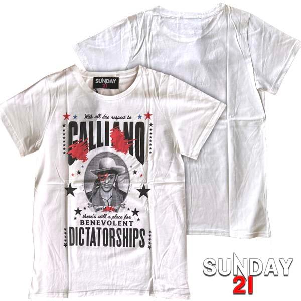イタリア製 SUNDAY21 サンデー21 メンズ Tシャツ John Galliano Dior Homme パロディー dictatorship ホワイト セレブ ブランド ファッション インポート カジュアル MADE IN ITAL...