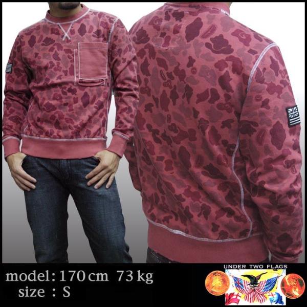 【セール】 UNDER TWO FLAGS メンズ スウェット CAMO レッド ミリタリー 迷彩 トレーナー アンダートゥーフラッグス アメカジ HIPHOP ブランド ヒップホップ ストリート ファッション ディッキーズ LRG ADD...