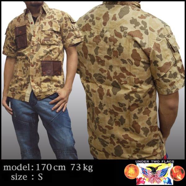 【セール】 UNDER TWO FLAGS メンズ 半袖 ミリタリー シャツ カーキ 迷彩 アンダートゥーフラッグス アメカジ HIPHOP ブランド ヒップホップ ストリート ファッション ディッキーズ PRO CLUB LRG ADDI...