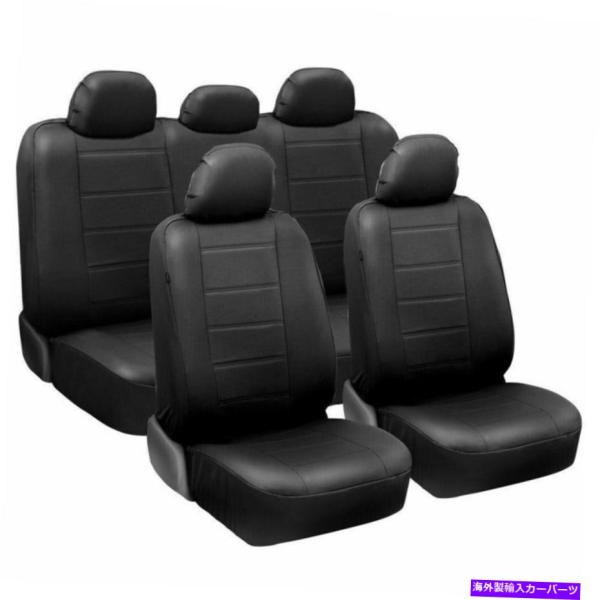 内装パーツ フルセットブラックカーシートカバープロテクターユニバーサル5-SitsトラックバンSUVクッション Full Set Black Car Seat Covers Protector Universal 5-Sits Truck ...