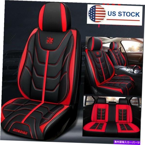 内装パーツ 5シットカーシートカバーパッドブラック＆レッドPUレザークッションプロテクターフルサラウンド 5-sits Car Seat Cover Pad Black &amp; Red PU Leather Cushion Protec...