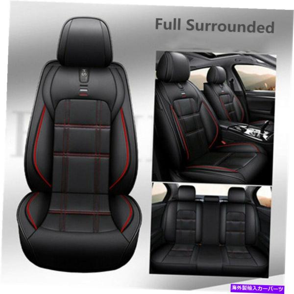 シートカバー フロント＆リアシートクッションブラックPUレザー5SITSカーシートカバーフル囲まれた Front &amp; Rear Seat Cushions Black PU Leather 5Sits Car Seat Cover ...