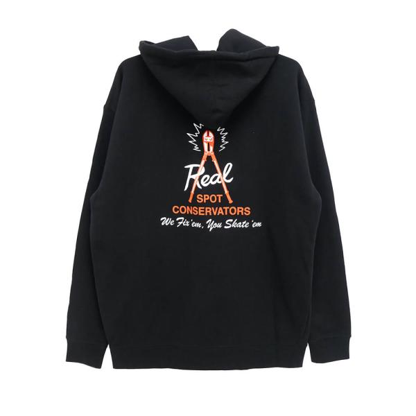 【REAL / HOOD】サンフランシスコ発信のスケボー・スケートボードの老舗デッキブランド、REAL（リアル）のパーカーです。左胸プリント、バックプリントが施されています。【素材】コットン 70%、ポリエステル 30%。【サイズ】L：着丈...