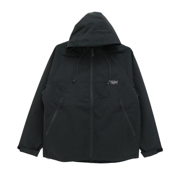 【STRUSH / JACKET】大阪発信のスケボー・スケートボードのウィールブランド、STRUSH（ストラッシュ）のジャケットです。フードの付いたフロントジップアップのシェルジャケット。左胸に刺繍ロゴが施されています。【素材】表地：ポリエ...