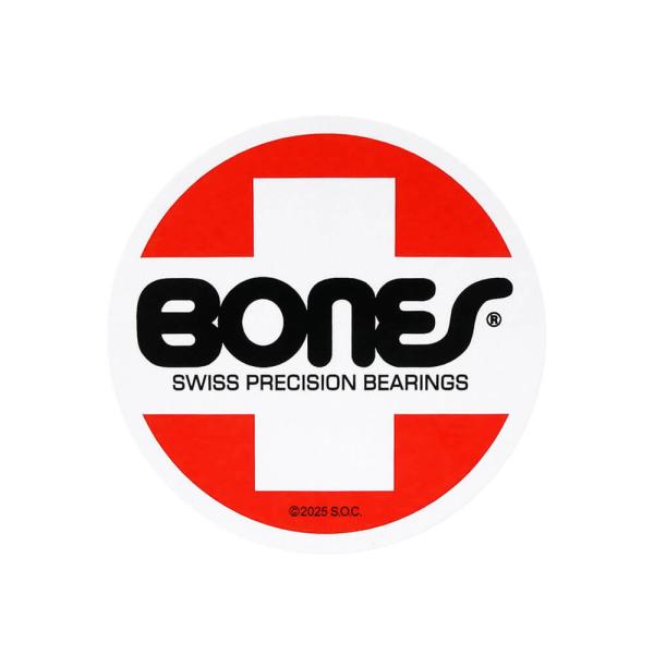 【BONES / STICKER】スケボー・スケートボードのベアリングブランド、BONES BEARINGS（ボーンズベアリングス）。SWISS OG CIRCLE ロゴの3インチステッカーです。サイズ：直径 約7.5cm