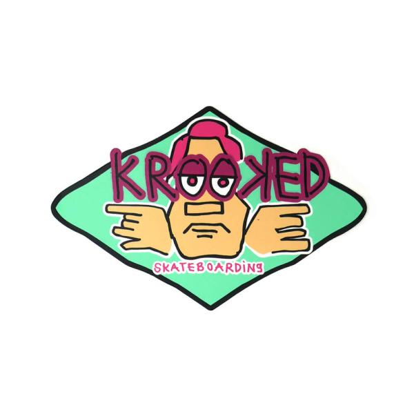 【KROOKED / STICKER】MARK GONZALES が手掛けるスケボー・スケートボードのデッキブランド、KROOKED（クルキッド）。DUDE ロゴのダイカットステッカーです。サイズ：約10.5cm x 16.5cm