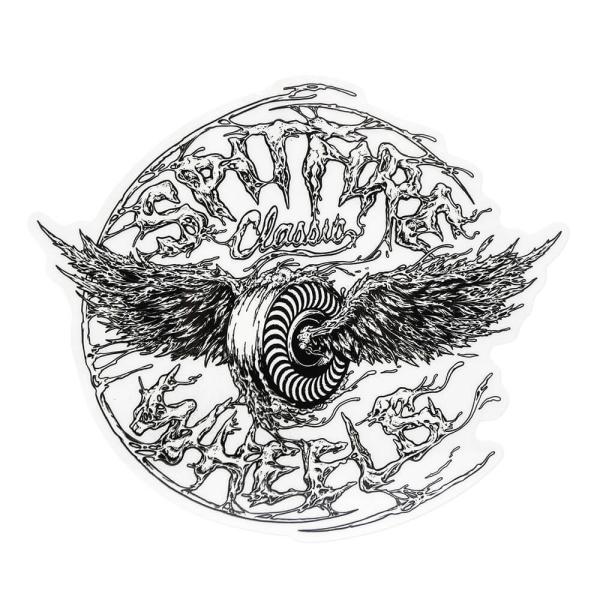 【SPITFIRE / STICKER】スケボー・スケートボードのウィールブランド、SPITFIRE（スピットファイヤー）。DECAY WINGS ロゴのクリアステッカーです。サイズ：約17cm x 20cm