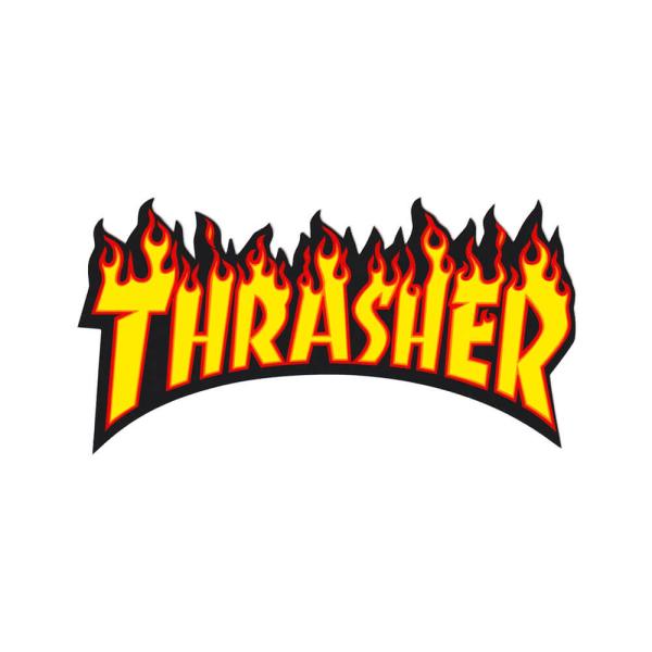 【THRASHER / STICKER】スケボー・スケートボードの老舗雑誌、THRASHER（スラッシャー）。FLAME ロゴのダイカットステッカーです。サイズ：約7.5cm x 15.5cm（MEDIUM）