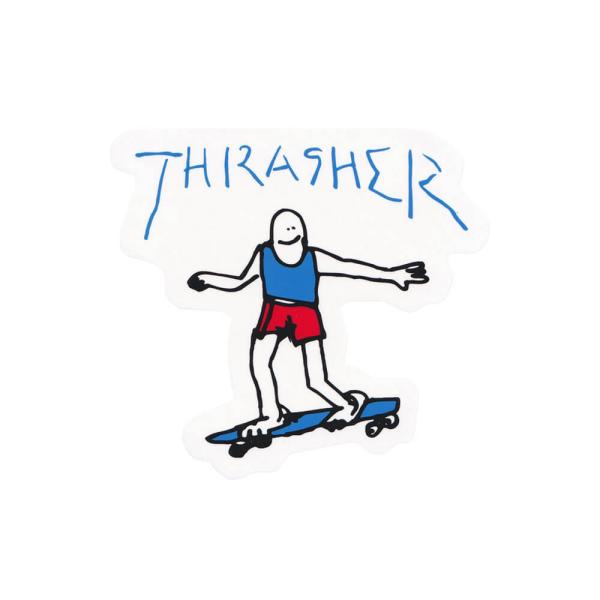 【THRASHER / STICKER】スケボー・スケートボードの老舗雑誌、THRASHER（スラッシャー）。GONZ ロゴのダイカットステッカーです。サイズ：約9.5cm x 10cm