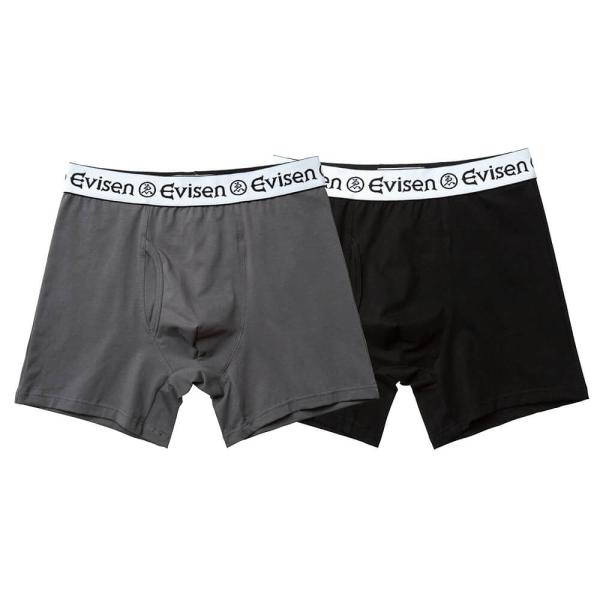 【EVISEN / BRIEF】スケボー・スケートボードのドメスティックデッキブランド、EVISEN（エビセン）。前開きタイプのボクサーブリーフ。ブラックとチャコールが1色づつ入った2枚パック。ウエストゴム部分はジャガードで表現された Ev...
