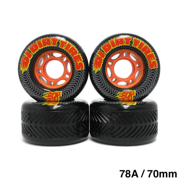 【OJ WHEEL / THUNDER JUICE DIRT TIRES】スケボー・スケートボードのウィールブランド、OJ（オージェー）。70mm 78A のダートタイヤは、オンロード・オフロードを問わずあらゆる路面に対応する全天候型の高性...