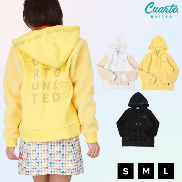 モコっとしたボア袖とポケットが可愛らしいパーカー。バックスタイルのスマイル刺繍とロゴプリントがポイント。パーカーのかぶり口にもさりげなくロゴのライン付き。本体が裏起毛になっているので寒い冬ゴルフをサポートします。【Item Informat...