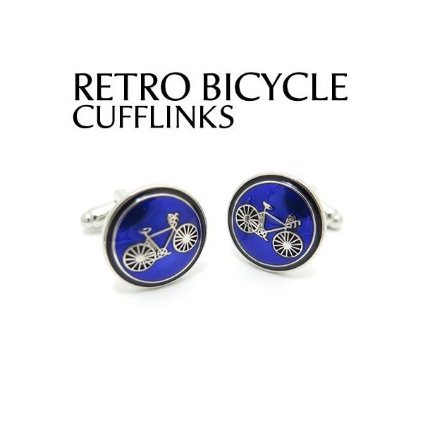 ブルーとブラックのツートンカラーに昔ながらのレトロな自転車がデザインされており、シックかつポップな印象のカフスです。