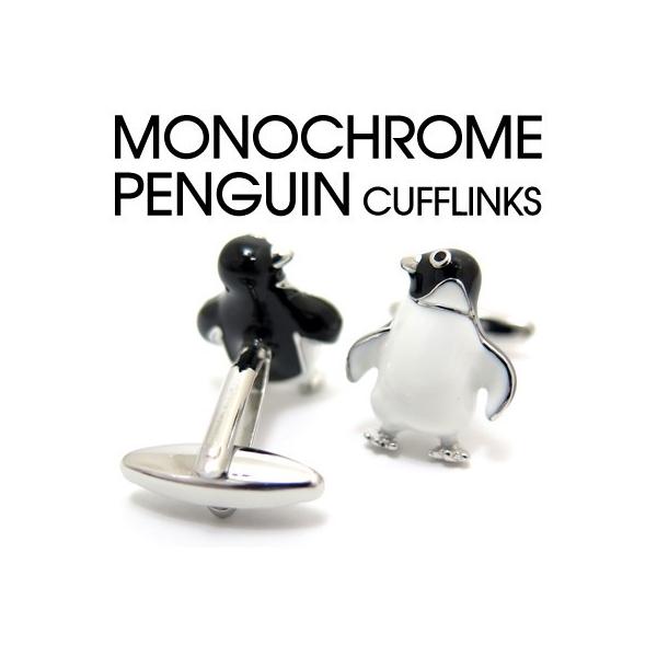 なんとも言えない表情のペンギンがモチーフになったカフス。ポップなデザインながらも白と黒のモノクロカラーなので、使いやすくなっております。