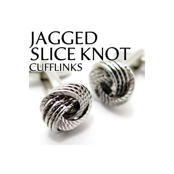 人気の結び目をモチーフにしたノットカフス。薄くスライスされたギザギザのテクスチャーの金属で結び目を作ったシンプルなデザイン。