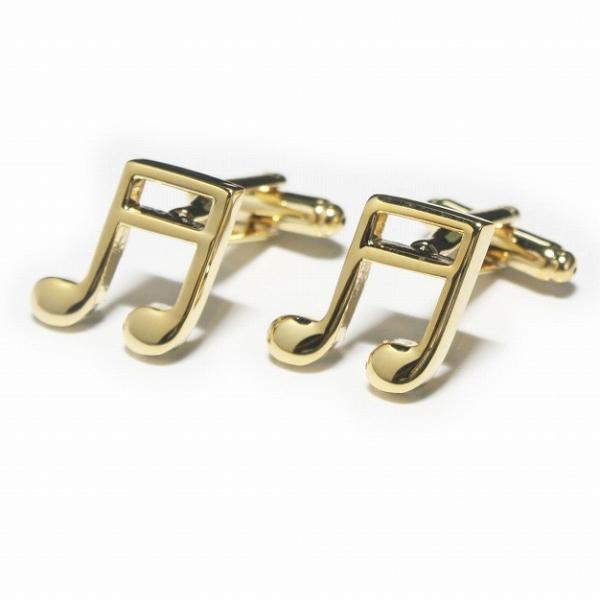 音符をデザインしたカフスボタンゴールドコーティングされており、ゴージャスな仕上がりですよ♪ベースカラーーゴールド素材ー真鍮(brass)サイズー17ｘ19ｍｍ
