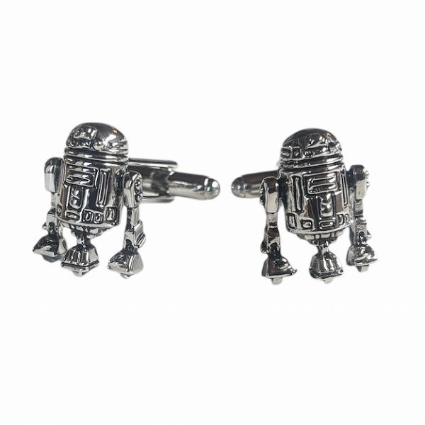 スターウォーズの人気キャラクターR2-D2をデザインしたカフスボタン。袖口のアクセントにおすすめですよベースカラー-シルバー素材-真鍮（brass)サイズ-21ｘ15mm