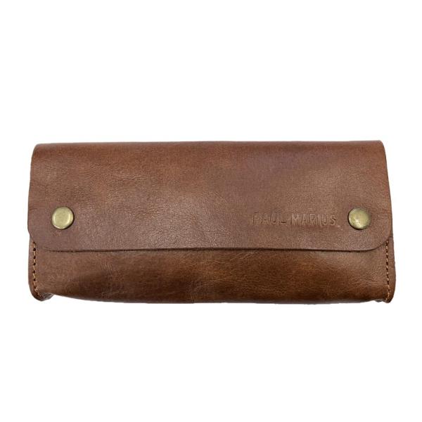 ■PAUL MARIUS　ポール・マリウス　TRO-20ブラウン材質：フルグレインバッファローレザー(水牛)サイズ：20 x 10 x 3 cm開閉スナップボタン×2裏地なしMade in India