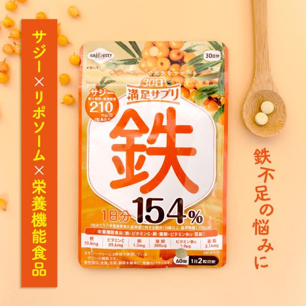 30日満足サプリ 鉄（リポソーム鉄＋ビタミンC配合）毎日をがんばる女性のために、鉄の“吸収設計”にこだわったサプリが誕生しました。「30日満足サプリ 鉄」は、リポソーム技術で包み込んだ鉄を中心に、ビタミンC・葉酸・ビタミンB12・銅・亜鉛を...