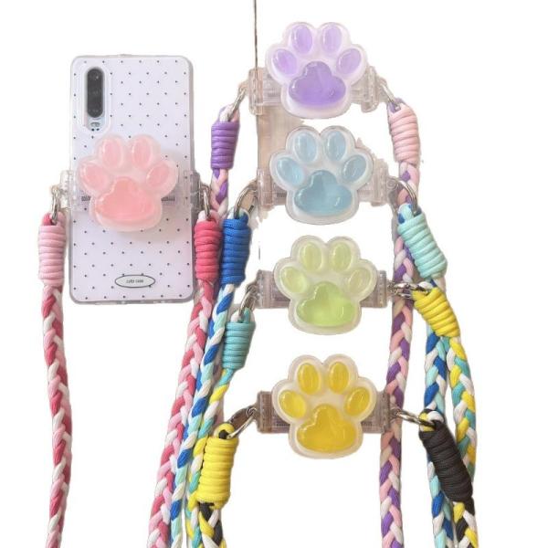 ぷっくり肉球 かわいい カラフルな編み込み紐スマホショルダー挟むだけサイドクリップ肩掛け旅行お出かけプレゼント友達お揃いスマホクリップ