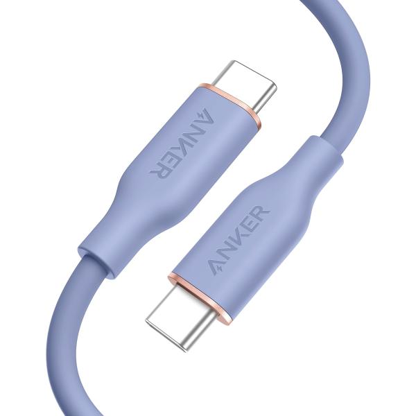 Anker PowerLine III Flow USB-C &amp; USB-C ケーブル 絡まない  (0.9m ラベンダーグレー)かつてない柔軟性：ケーブル内部の銅線をグラフェンで覆い、外装にシリコン素材を使用した3層構造を採用し、...