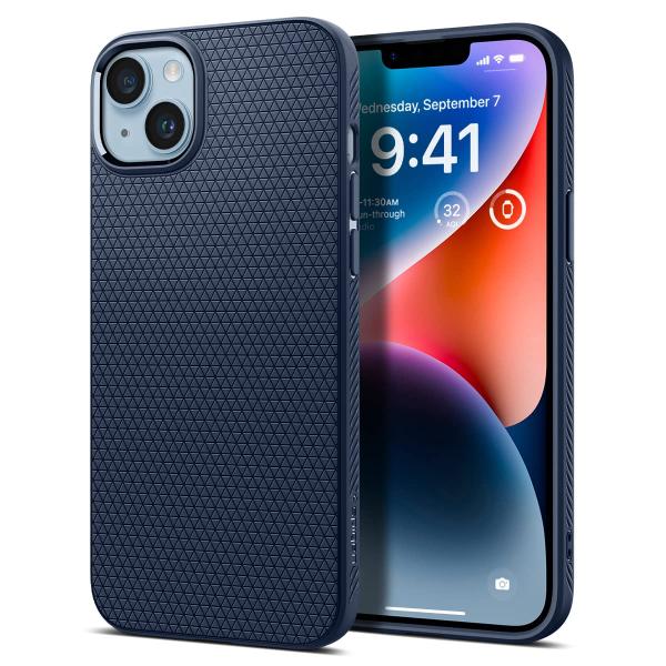 【商品名】Spigen iPhone14 ケース ストラップホール付き 耐衝撃 TPU ソフト ケース マット ワイヤレス充電対応  (ネイビー・ブルー)【マットなデザインに忍ばせた、フォーマルエッセンス】背面には”モダン"な雰囲気を演出出...