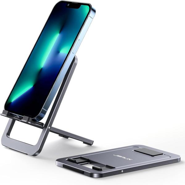 【商品名】JSAUX 携帯スマホスタンド 折り畳み薄型アルミ合金製 角度調整可能 iPhone対応4.7-7.9インチ iPhone&amp;Android対応 グレー【幅広い互換性】この携帯電話スタンドは、iPhoneシリーズ、Samsu...