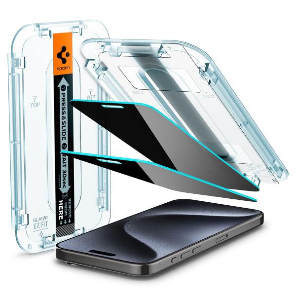 【商品名】【17年社歴の技術力】Spigen iPhone15 Pro 覗き見防止 ガラスフィルム ワンタッチ 貼り付けキット付き EZ Fit 2枚入対応機種 ; iPhone 15 Pro本製品は覗き見防止専用のガラスフィルムになります...