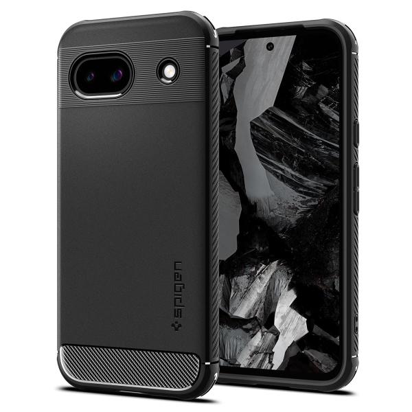 Spigen Google Pixel 8a ケース 耐衝撃 ワイヤレス充電 ストラップホール付き 米軍MIL規格取得 衝撃吸収 傷防止 カメラ保護 TPU ソフトケース ラギッド・アーマー ACS07259 (マット・ブラック)【トライ＆...