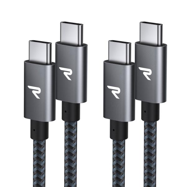 【2本セット】RAMPOW USB C ケーブル【1m+1m/グレー PD対応 60W急速充電】USB-C &amp; USB-C ケーブル データ転送 断線防止 高耐久ナイロン 映像出力不可 iPhone 16 充電ケーブル/iPhone...