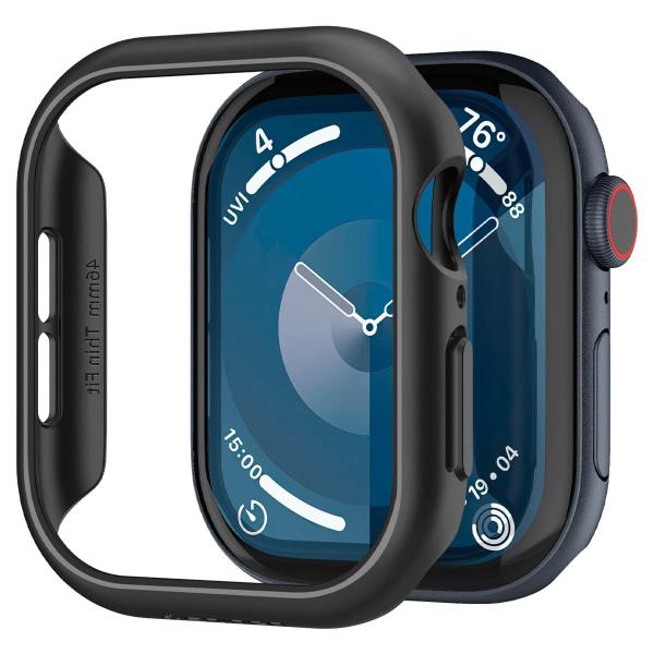 Spigen Apple Watch 10 ケース 46mm AppleWatch10 対応 落下 衝撃 吸収 簡易着脱 超薄型 シンプル スリム 軽量 保護カバー アップルウォッチケース シン・フィット (ブラック）