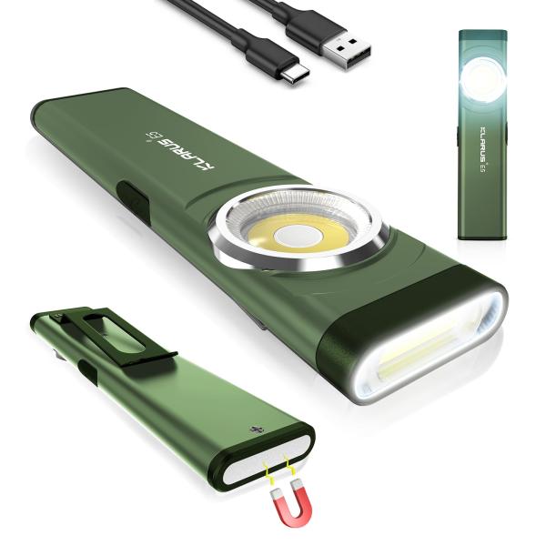 KLARUS E5 ミニライト小型led充電式懐中電灯、維持、キャンプ、ハイキング、緊急事態のために適した磁気基盤およびバックル クリップが付いている明るく 470 ルンメー 小さく平らなミニライト （みどり）